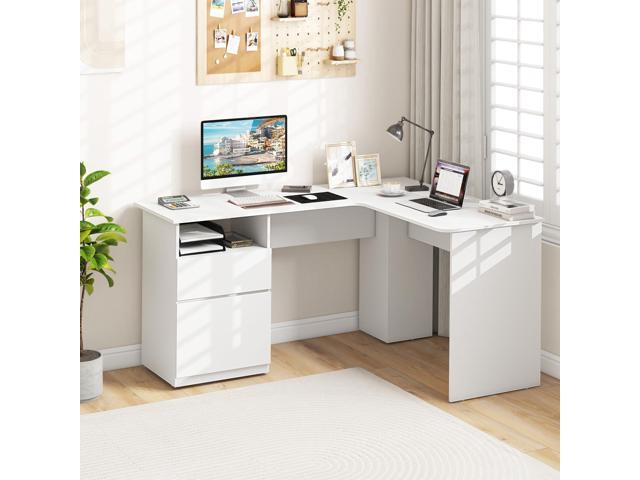 Click here for Tangkula 59 L-Shaped Desk with 2 Storage Drawers... prices