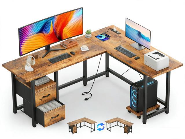 Click here for Gizoon 66 Inch L Shaped Desk with Drawers  Reversi... prices