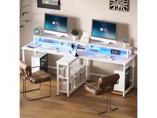 Click here for COTUBLR Two Person Desk with LED Lights & Power Ou... prices