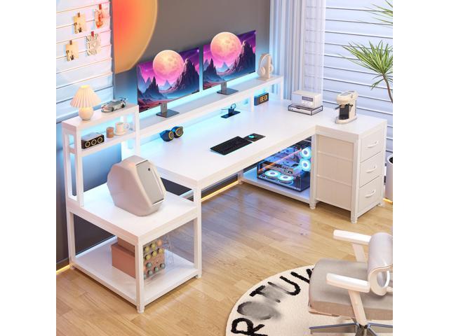Click here for EnHomee 71 L Shaped Gaming Desk with LED Lights Wh... prices