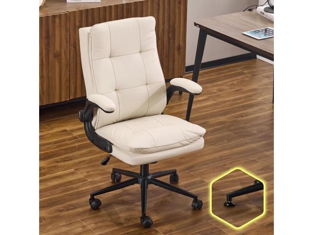 Click here for VINGLI Comfy Beige Leather Office Desk Chair  High... prices