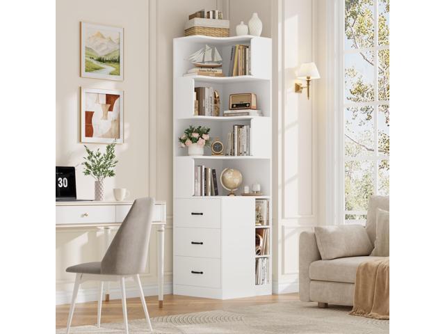Click here for FACBOTALL 76.8 Corner Bookshelf with 3 Drawers and... prices