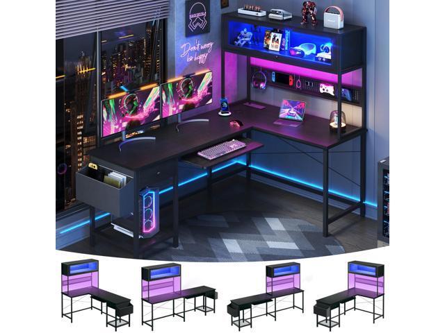 Click here for L Shaped Gaming Desk with Power Outlets & LED Ligh... prices