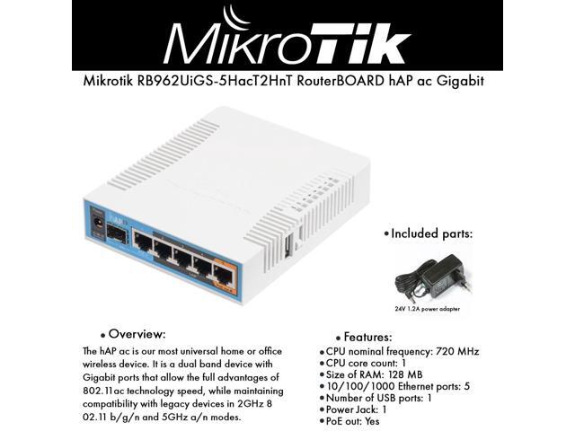 Click here for MikroTik - RB962UIGS-5HACT2HNT - MikroTik hAP ac G... prices