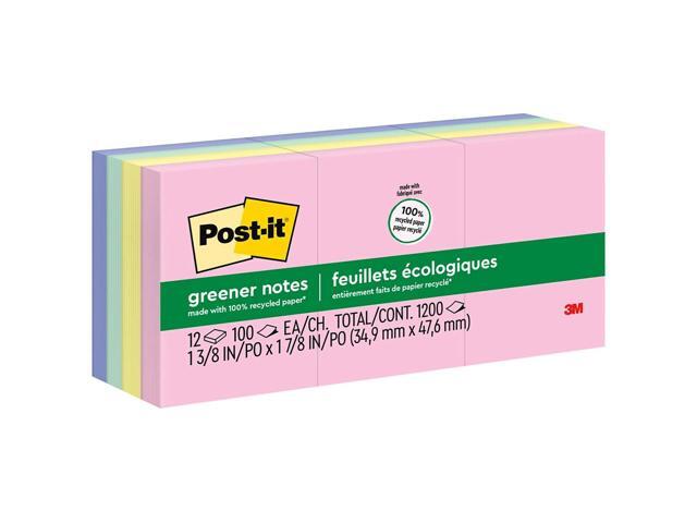 Post-it Recycled Note Pads 1 1/2 x 2 Assorted Helsinki Colors 100-Sheet 12/Pack