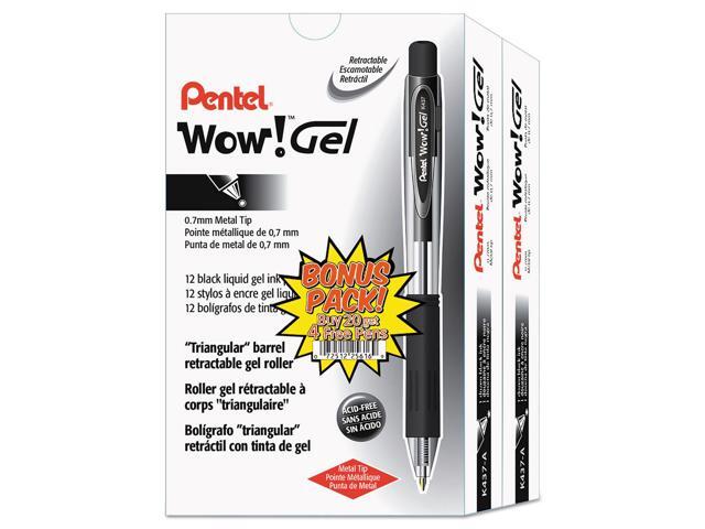 Pentel WOW! Retractable Gel Pen .7mm Translucent Barrel Black Ink 24/Pack K437ASW2