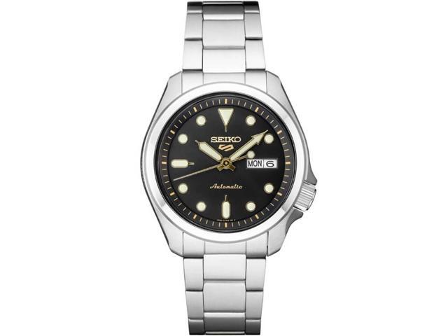 Seiko Mens Automatic 5 Sports Stainless Steel Bracelet Watch 40mm - Black