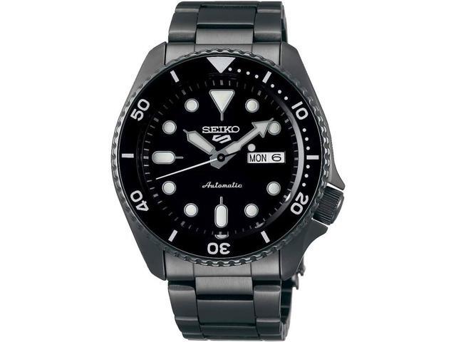 Seiko Mens Automatic 5 Sports Black Ion Finished Bracelet Watch 43mm - Black