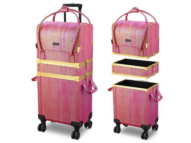 Click here for Byootique Red Gold Makeup Train Case Lockable Roll... prices