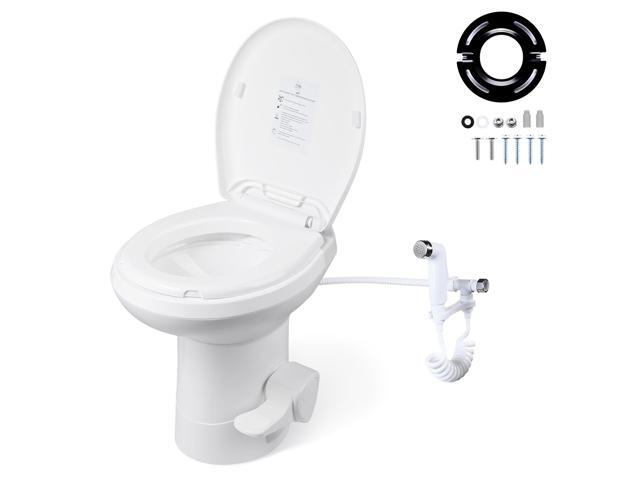 Yescom Rv Camper Toilet Gravity Flush Elongated 20" High w/ Bidet Spray Trailer Caravan - White