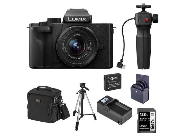 Panasonic Lumix Dc-G100D Mirrorless Camera with G Vario 12-32mm f/3.5-5.6 Asph Ois Lens and Tripod Grip  Bundle with Tripod  Battery  128GB Memory - B