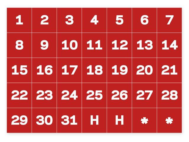 Click here for Calendar Dates Accessory Magnets  White on Red prices