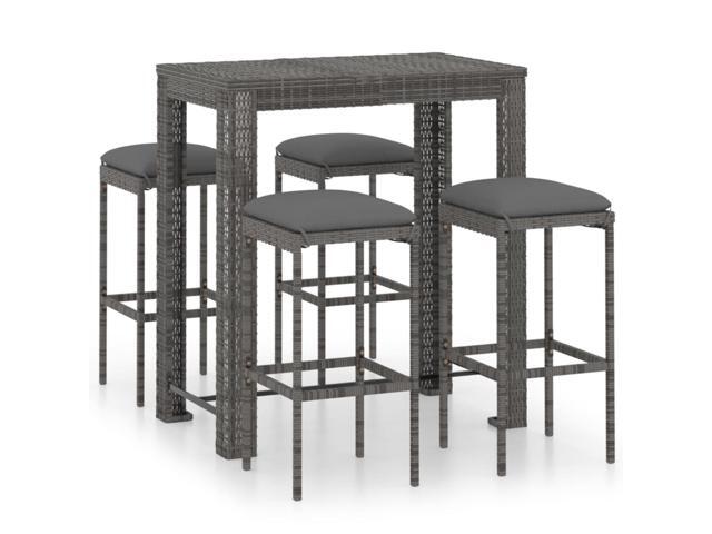 vidaXL 5 Piece Garden Bar Set with Cushions Poly Rattan Gray