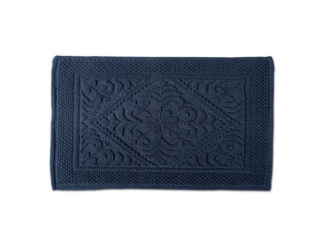 DII Navy Damask Jacquard Bordered Bath Mat
