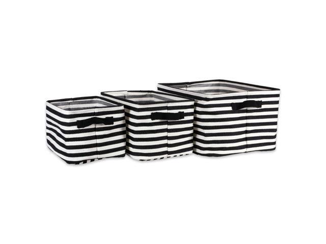 DII PE-Coated Herringbone Woven Cotton Laundry Bin Stripe Black Rectangle Assorted (Set of 3)