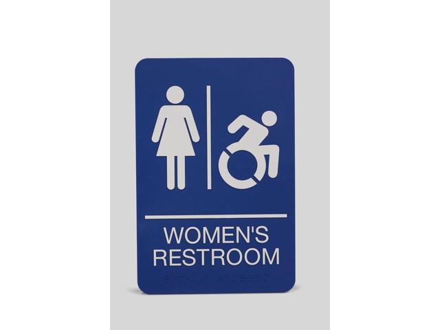 Click here for ADA Sign Womens Restroom 6 x 9 Blue Face White Gra... prices