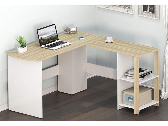 Click here for SHW L-Shaped Office Corner Deck with Storage Shelv... prices
