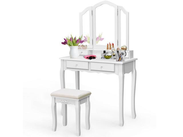 Click here for Costway White Tri Folding Vanity Makeup Table Stoo... prices