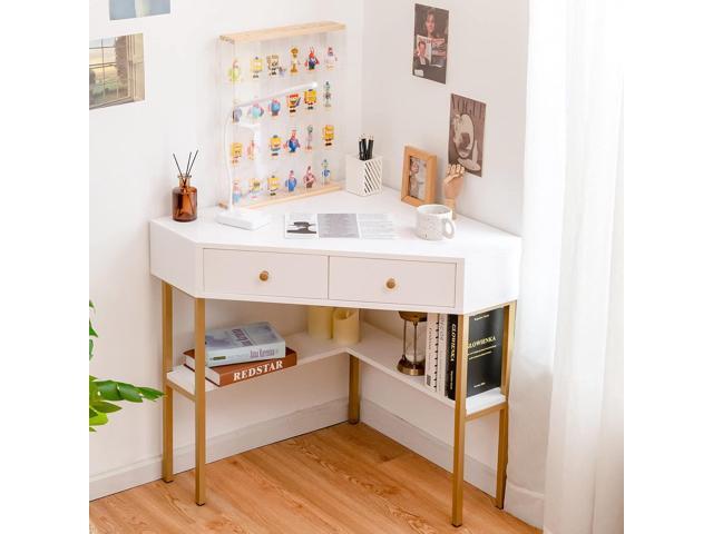 Click here for IFANNY Corner Desk with Drawers  90 Degrees Triang... prices
