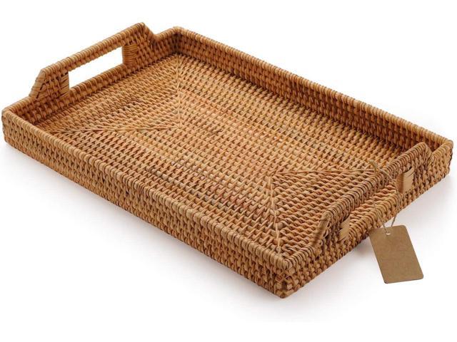 Click here for Hand-Woven Rattan Rectangular Serving Tray with Ha... prices
