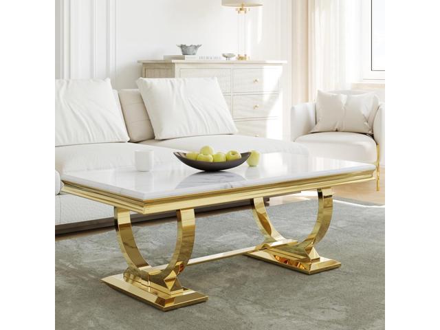 Click here for Asday Gold and White Coffee Table  Rectangle Marbl... prices