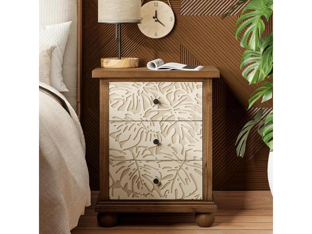 Click here for Rustic Farmhouse 3-Drawer Nightstand with Leaves P... prices