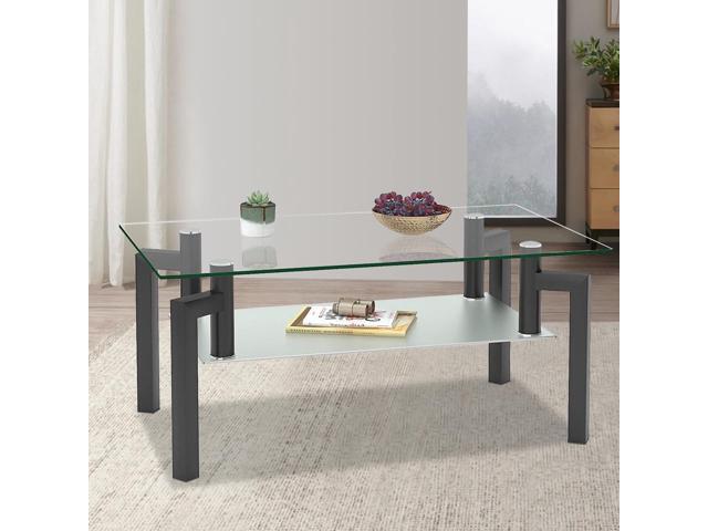 Click here for Glass Coffee Table Metal Legs  2-Tier Glass Top Co... prices
