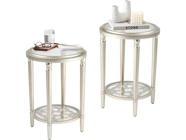 Click here for COSIEST Set of 2 Modern Round End Table  2-Tier Gl... prices