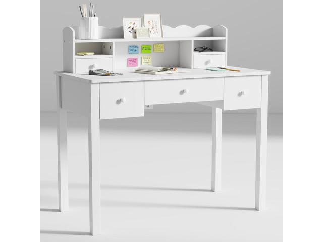 Click here for White Wrting Desk with Hutch and Drawers - 40 Inch... prices