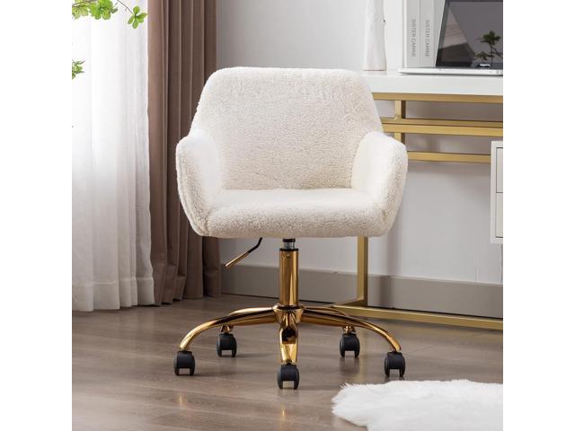Click here for Goujxcy Fluffy Desk Chair  White Faux Fur Vanity C... prices