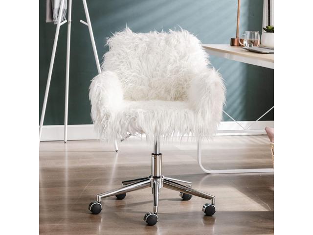 Click here for SSLine Faux Fur Vanity Chair Modern White Furry Ma... prices