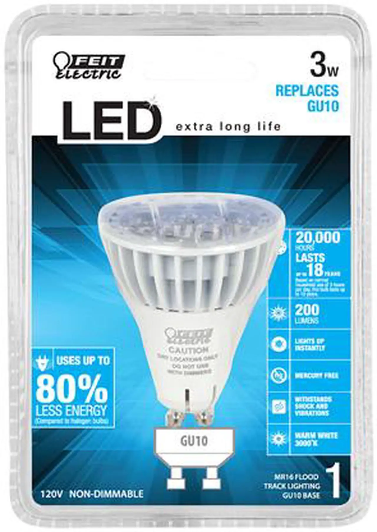 Open Box: Feit Electric BPMR16/GU10/LED 20 W Equivalent MR16 GU10 Base ...