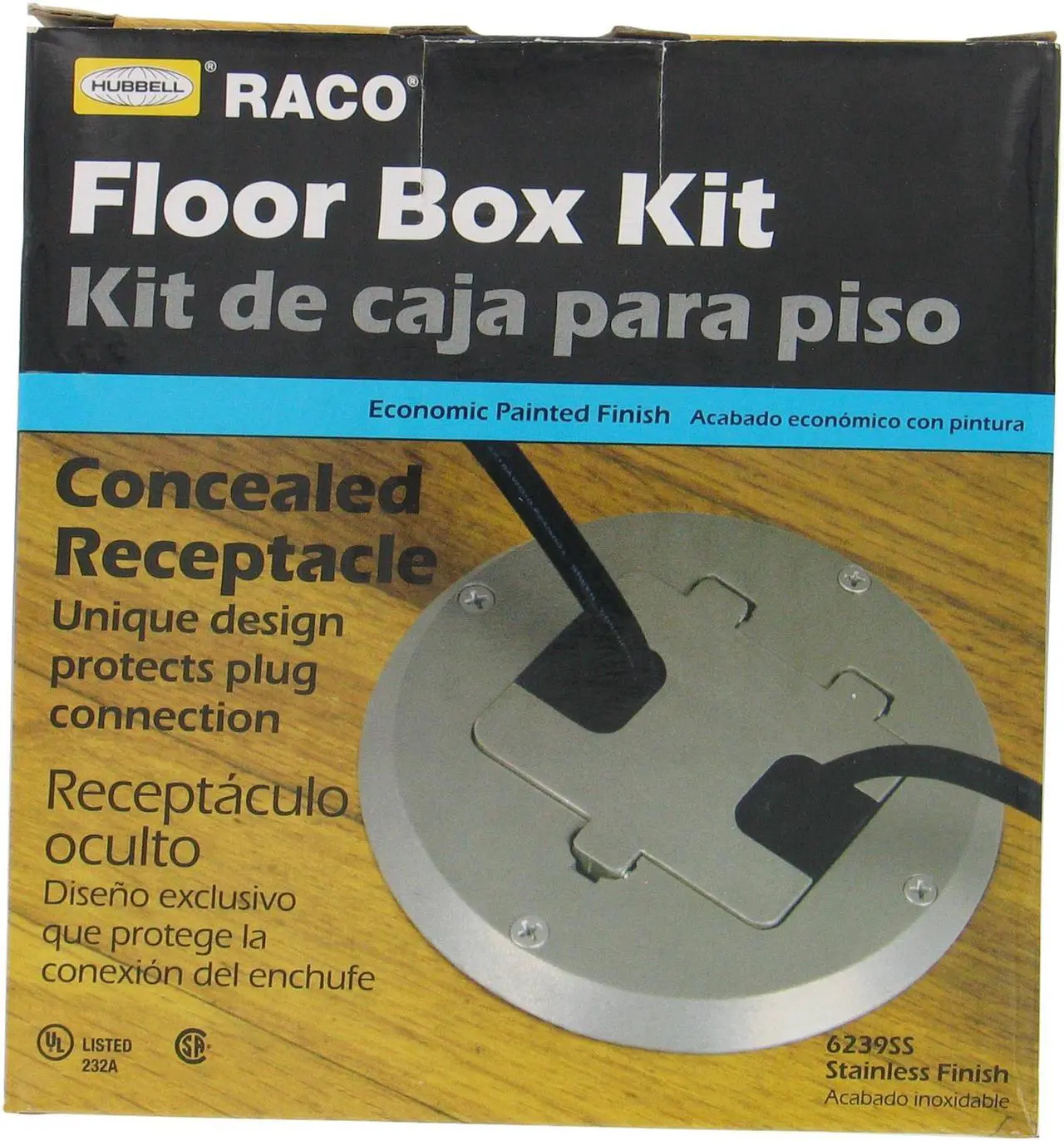 Hubbell Raco 6239SS Stainless Steel Concealed Receptacle Floor Box Kit ...