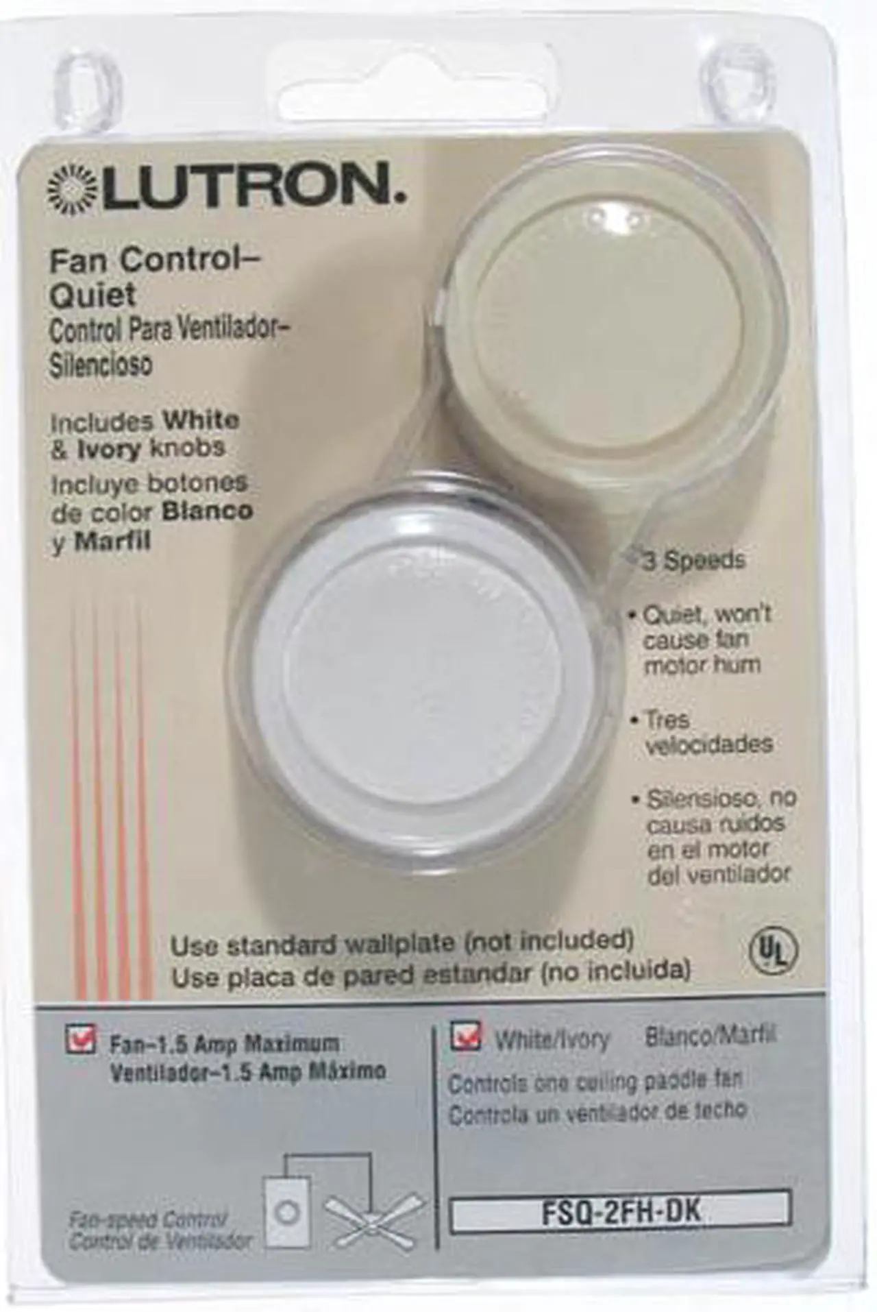 Lutron FSQ-2FH-DK Rotary On/Off Fan-Speed Fully Variable Controls ...