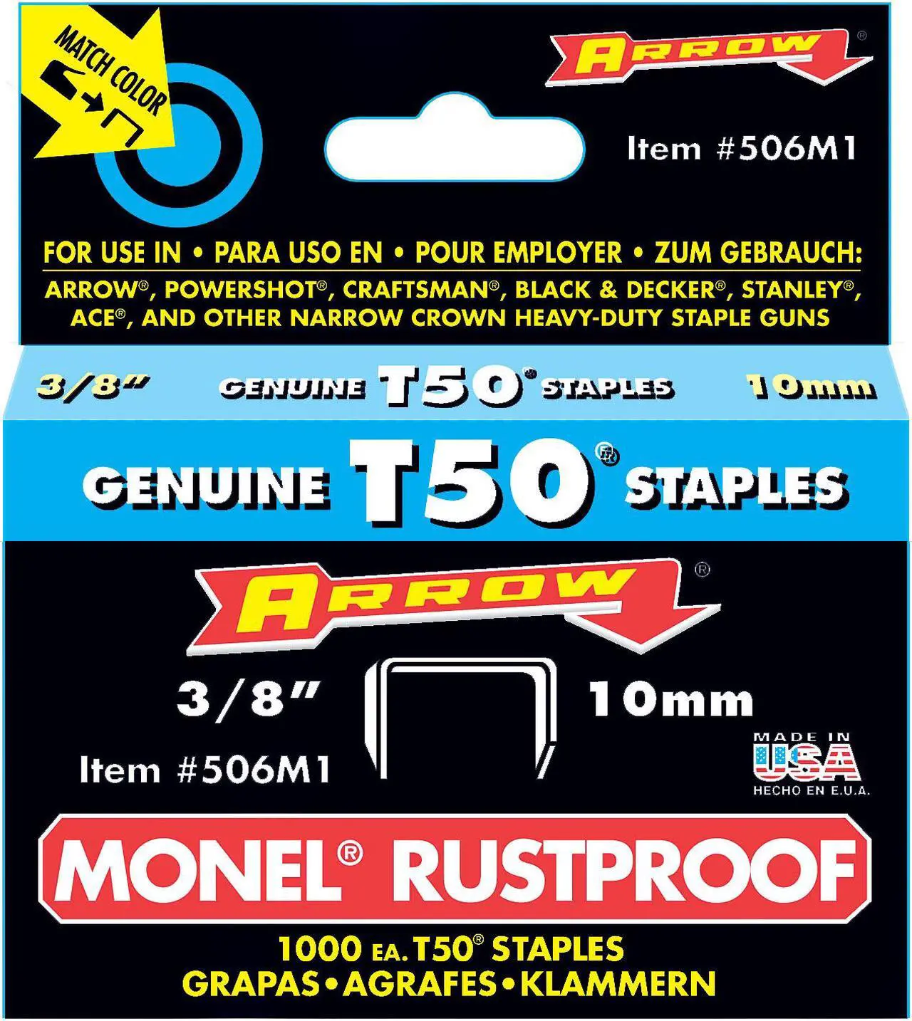 Arrow Fastener 506M1 3/8" Monel® Genuine T50® Rustproof Staples ...