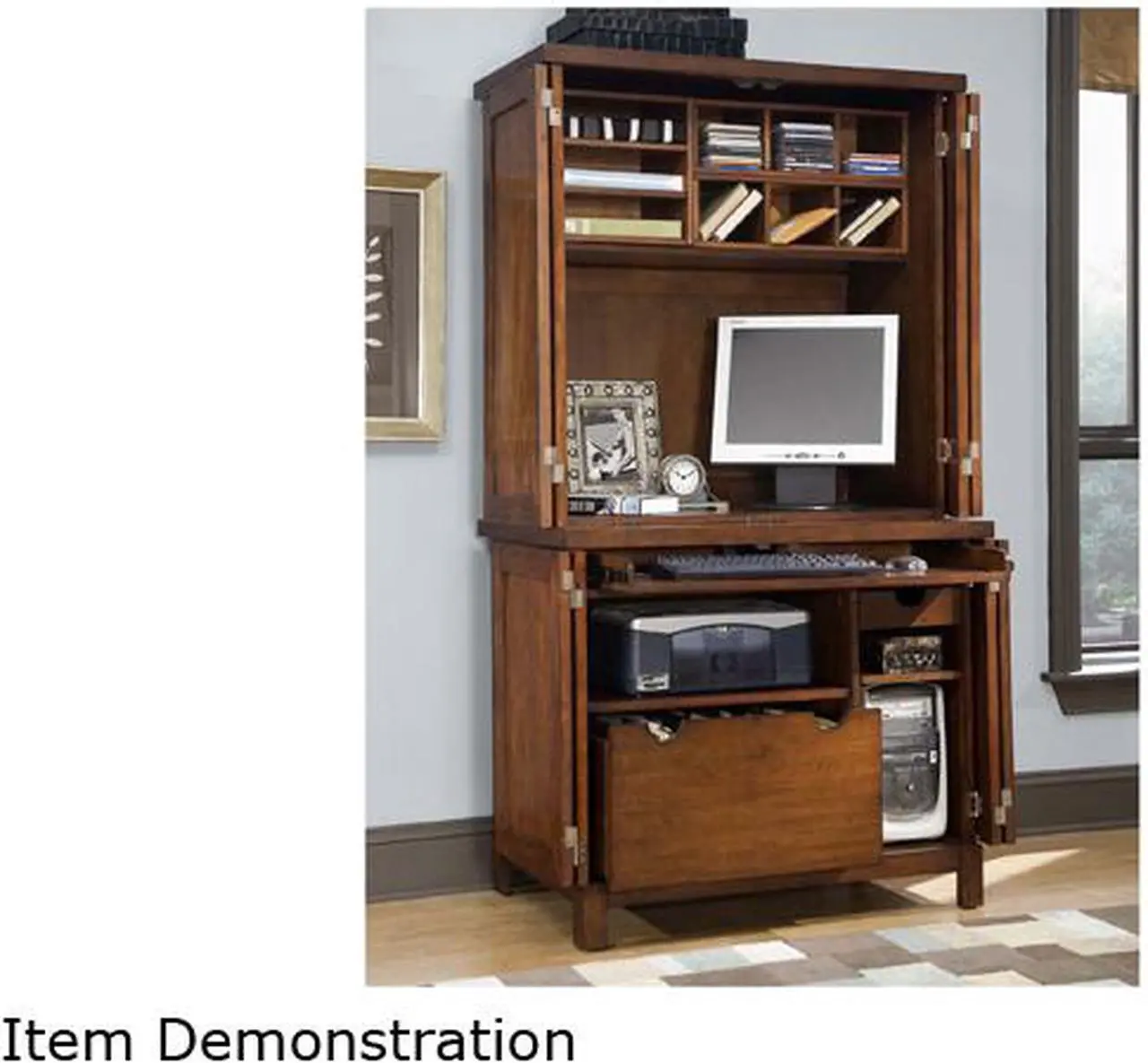 Home Styles 5532-190 Hanover Cherry Compact Computer Desk & Hutch ...