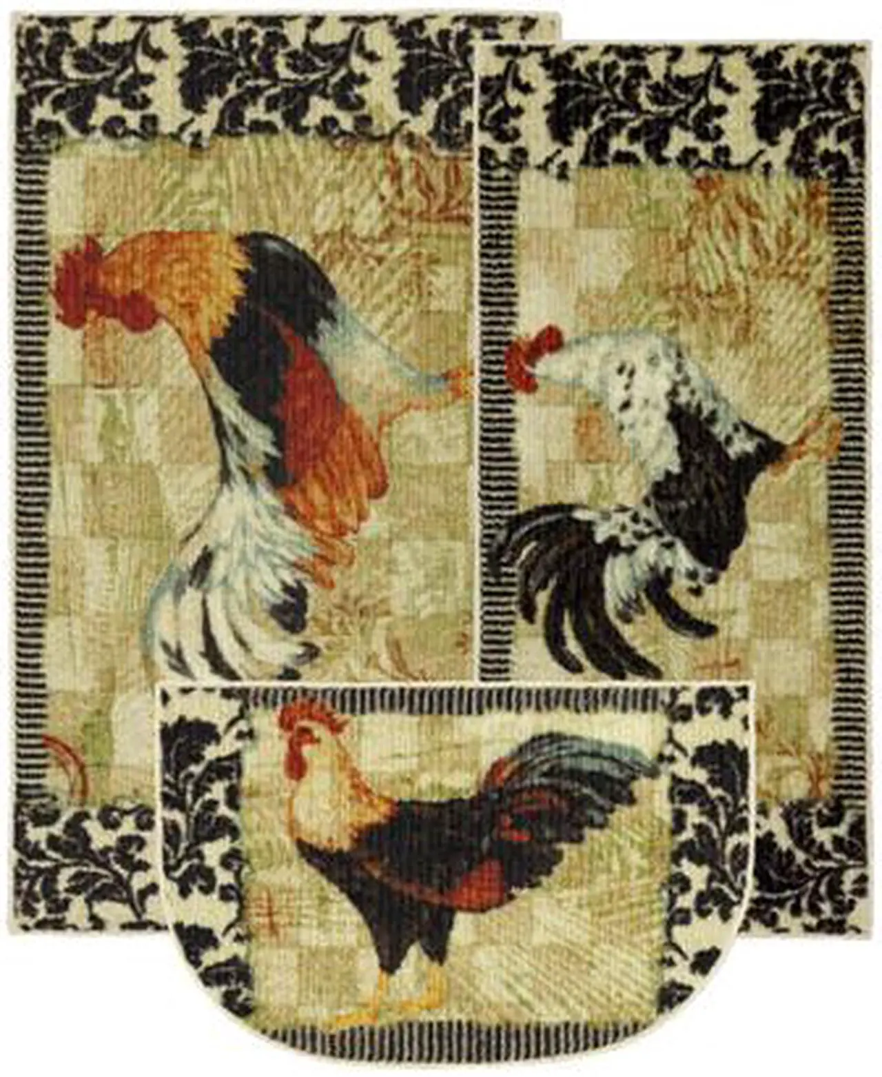 Mohawk Home New Wave Kitchen 3 Piece set Bergerac Rooster Rug Black 18 ...