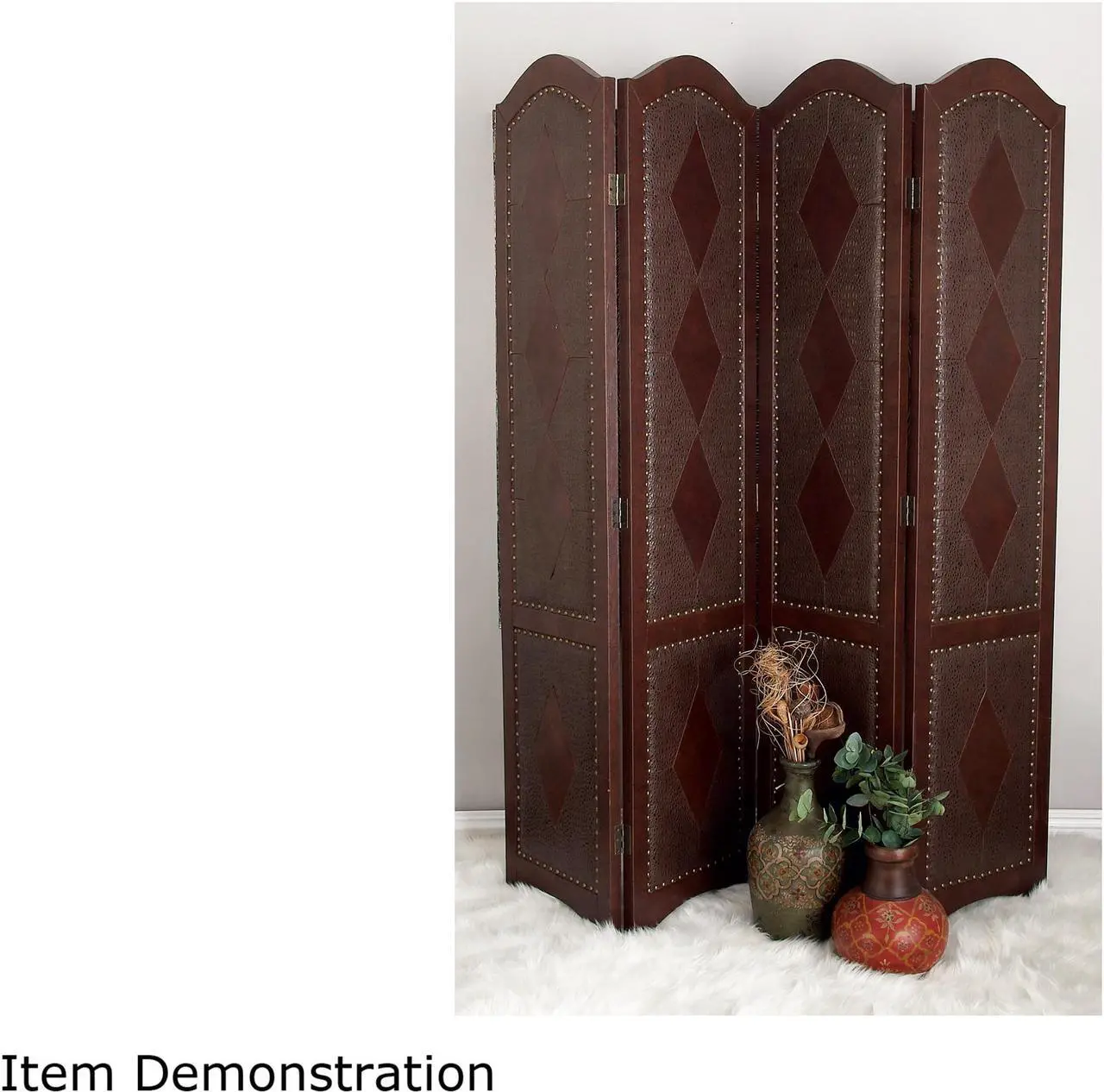 UMA Enterprises 302276 Wood / Leather 4 Panel Screen, 71"H, 64"W ...
