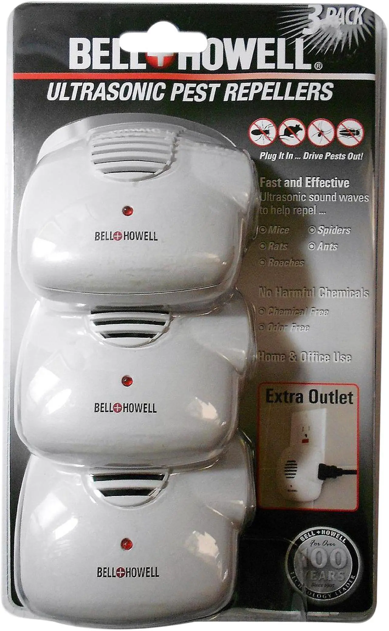 Bell and Howell Ultrasonic Pest Repellers with Extra Outlet - 3 Pack ...