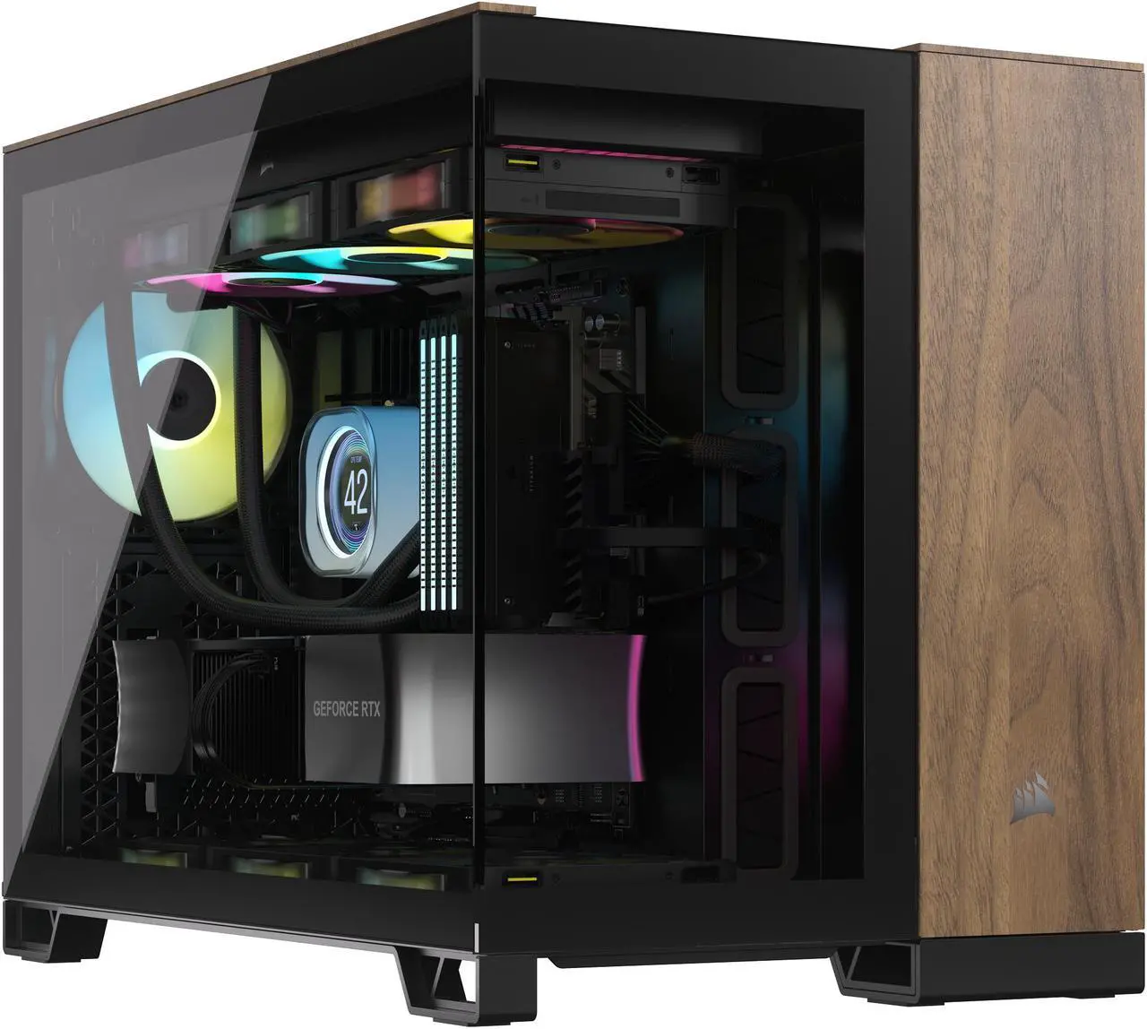 CORSAIR 2500X Micro ATX Dual Chamber PC Case, Black/Walnut, CC-9011286 ...
