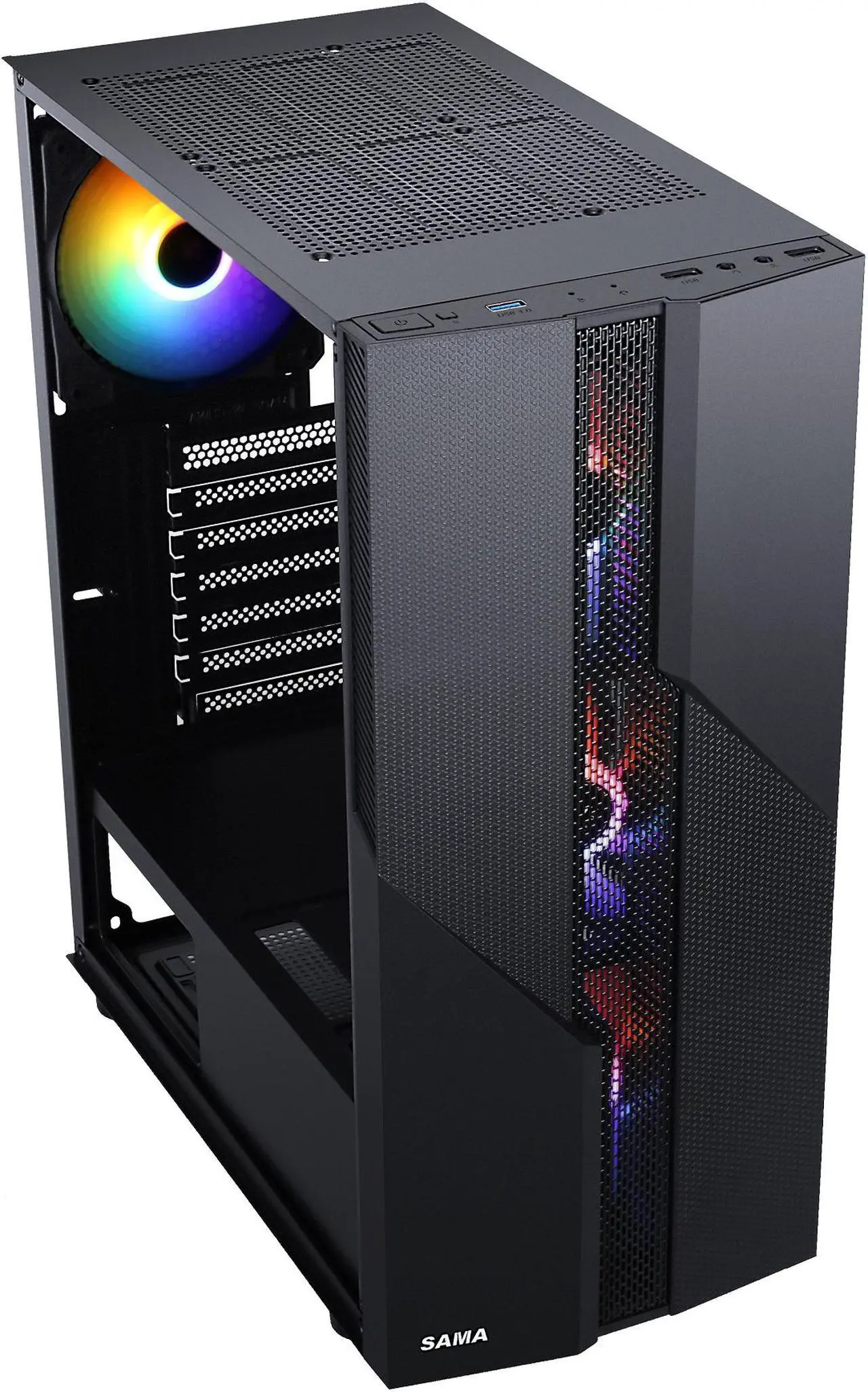 SAMA Sama-M2-BK Black USB3.0 Steel Mid Tower Gaming Computer Case w/ 4 ...