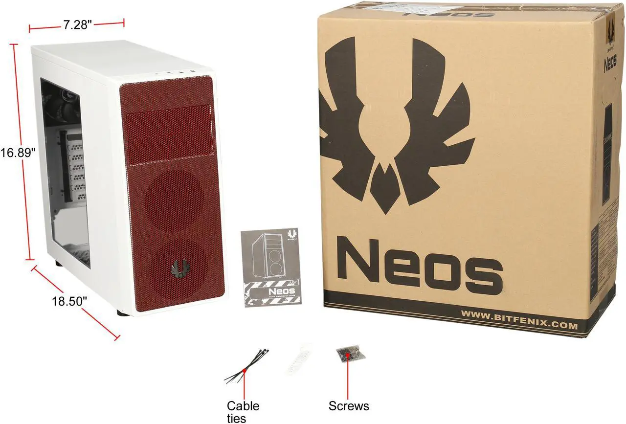 BitFenix Neos Window BFC-NEO-100-WWWKR-RP White / Red Computer Case ...