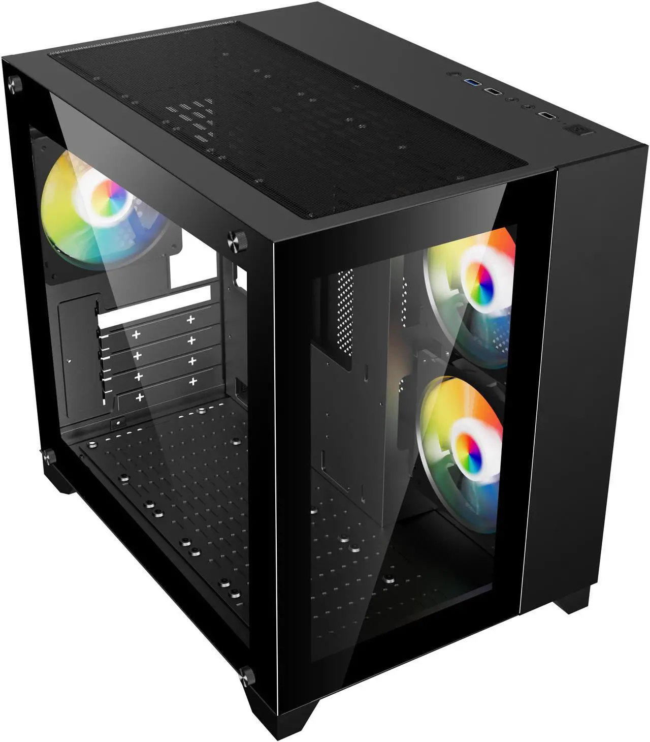 DIYPC ARGB-Q3-BK Black USB3.0 Tempered Glass Micro ATX Gaming Computer ...