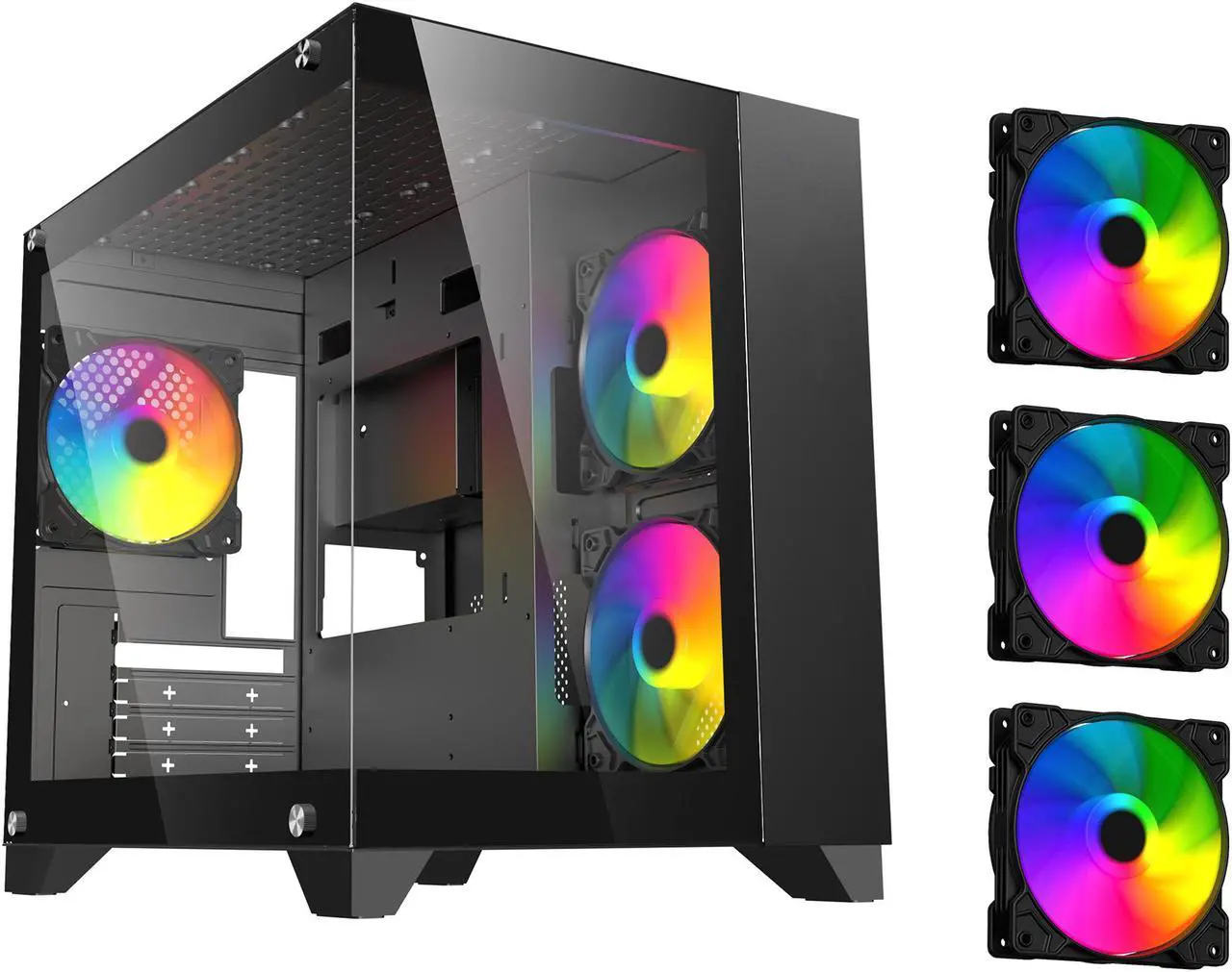 DIYPC ARGB-Q1.V2-BK Black USB3.0 Tempered Glass Micro ATX Gaming ...