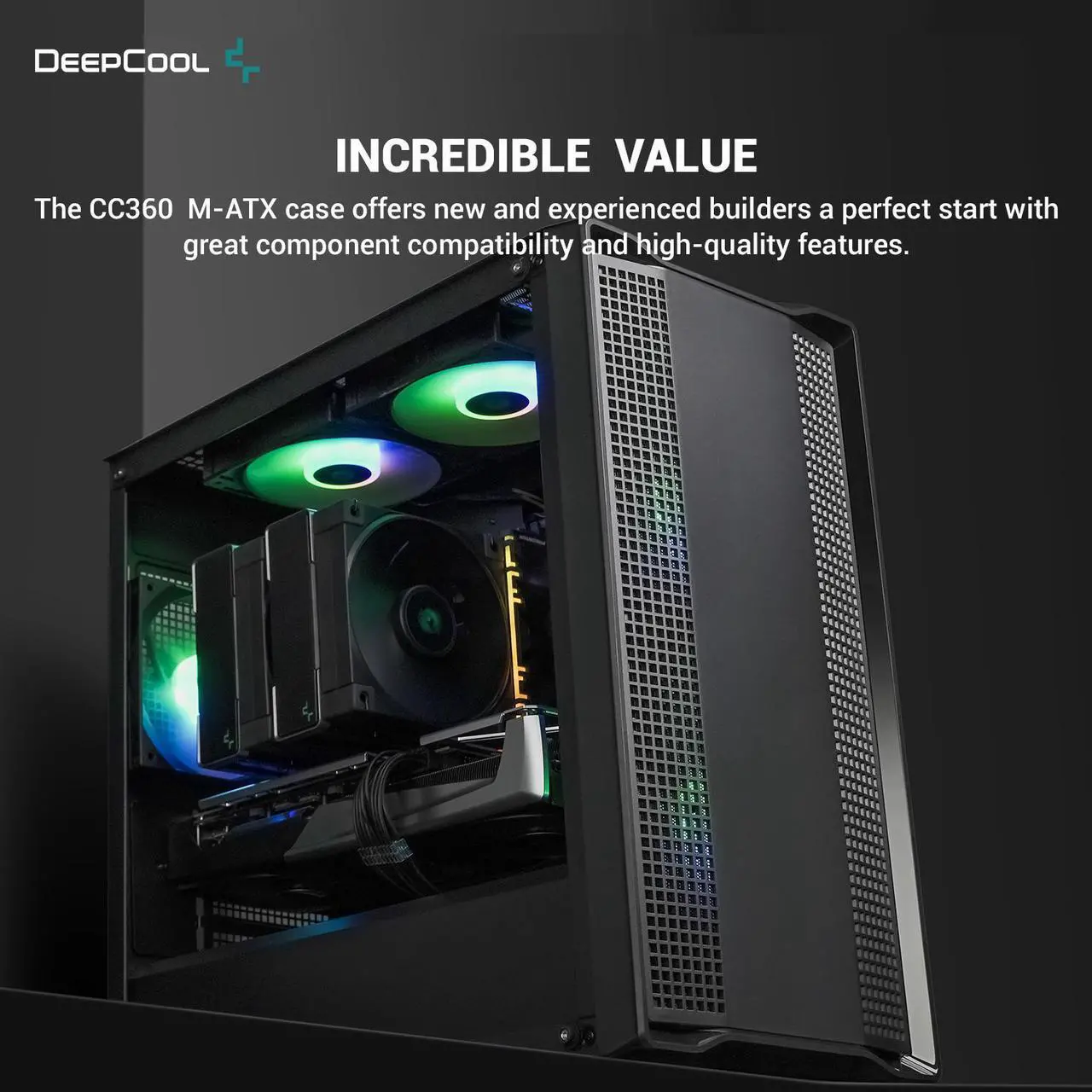 DeepCool CC360 ARGB M-ATX Airflow case, 3x Pre-Installed 120mm ARGB ...