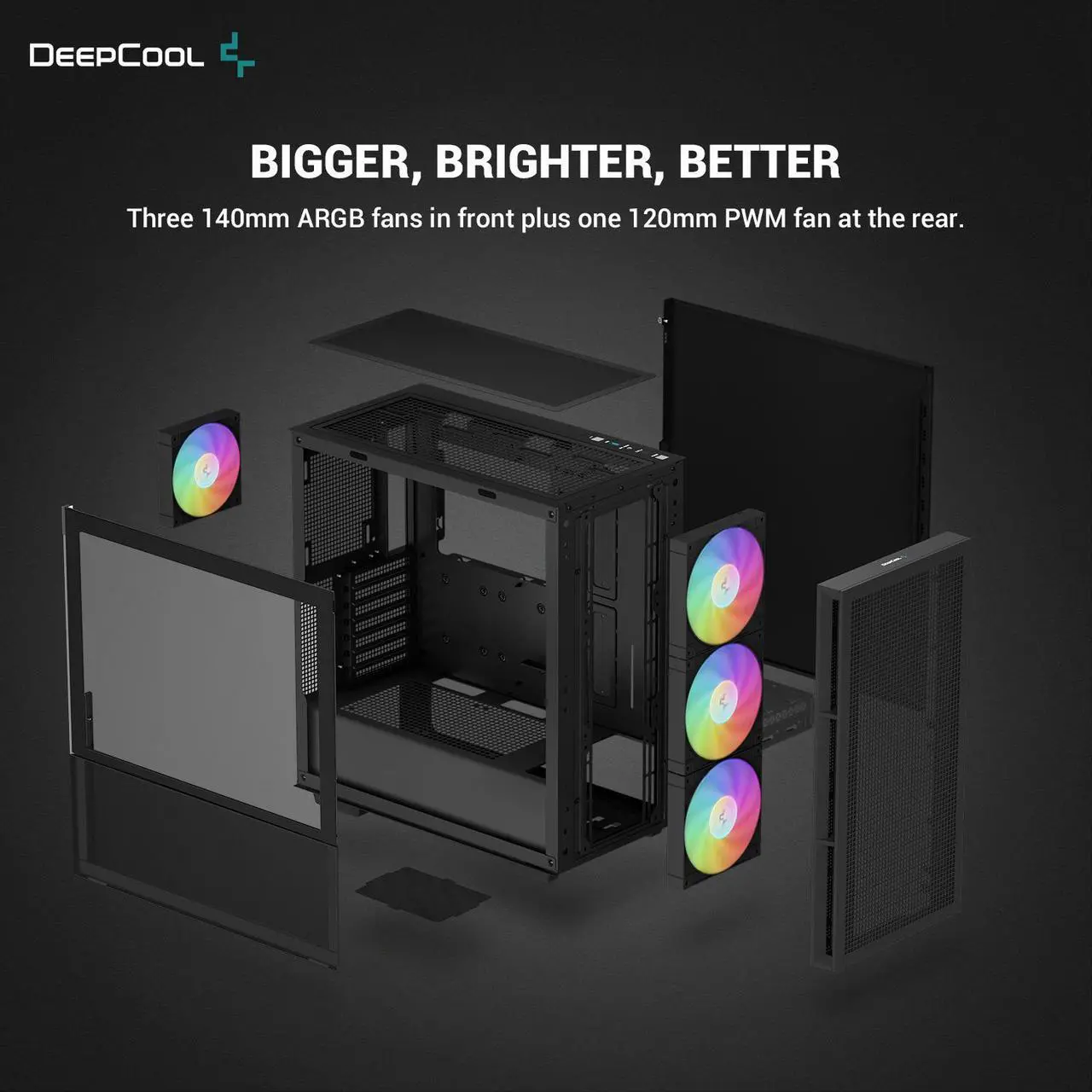 DeepCool CH560 ATX Airflow case, 3x Pre-Installed 140mm ARGB Fans ...