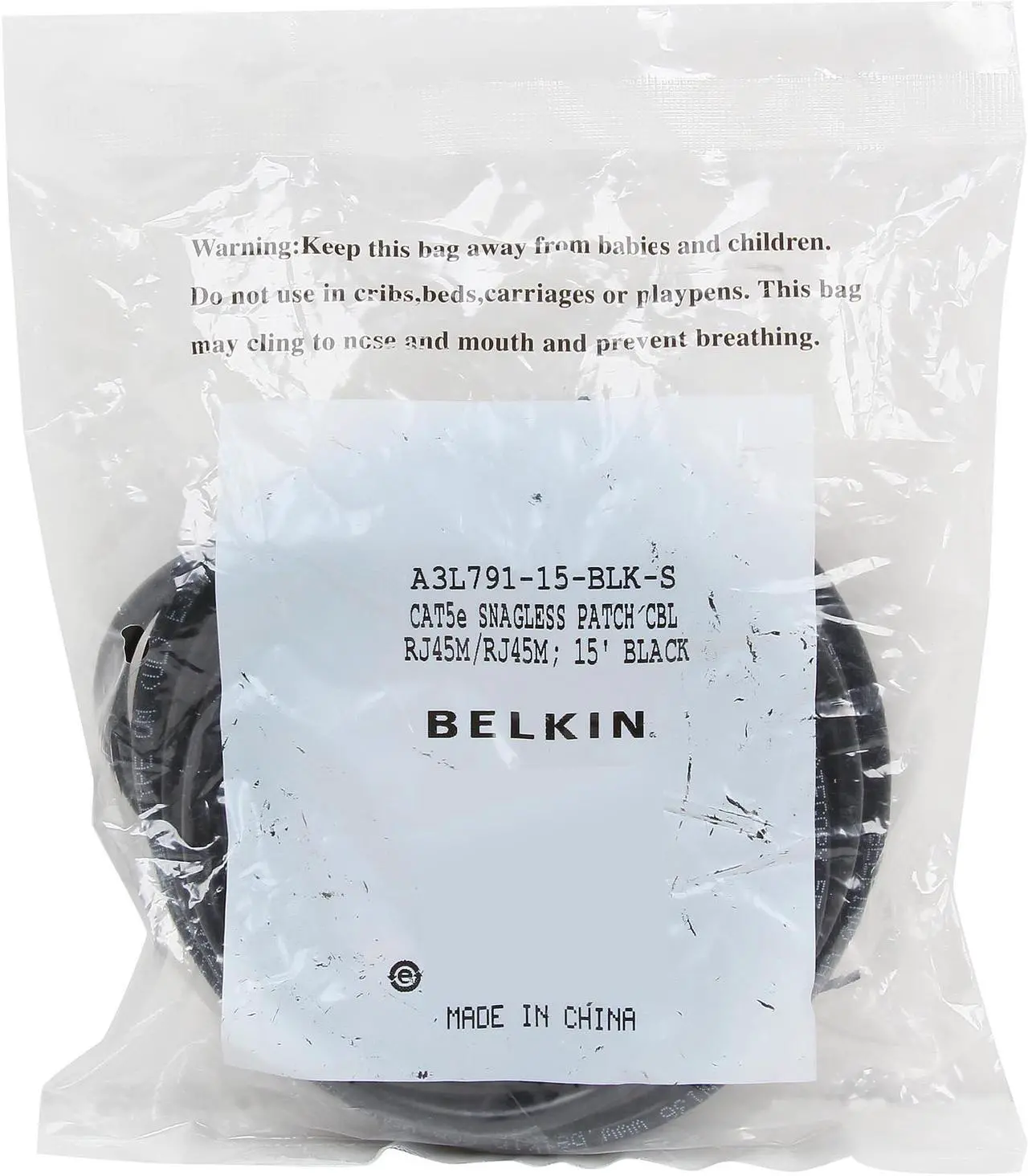 Belkin A3L791-15-BLK-S 15 ft. Patch Cable CAT5e Snagless RJ-45M / RJ ...