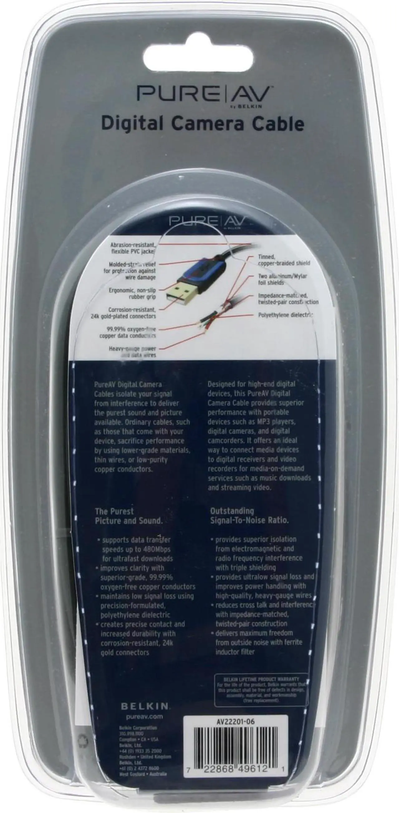 BELKIN PURE AV AV22201-06 Digital Camera Cable, Hi-Speed USB 2.0 Mini B ...