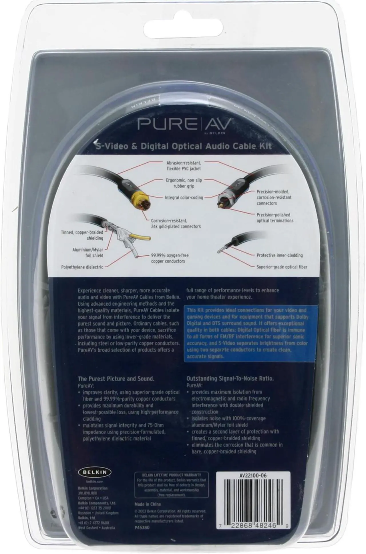 BELKIN PURE AV Model AV22100-06 6 feet S-Video & Digital Optical Audio ...