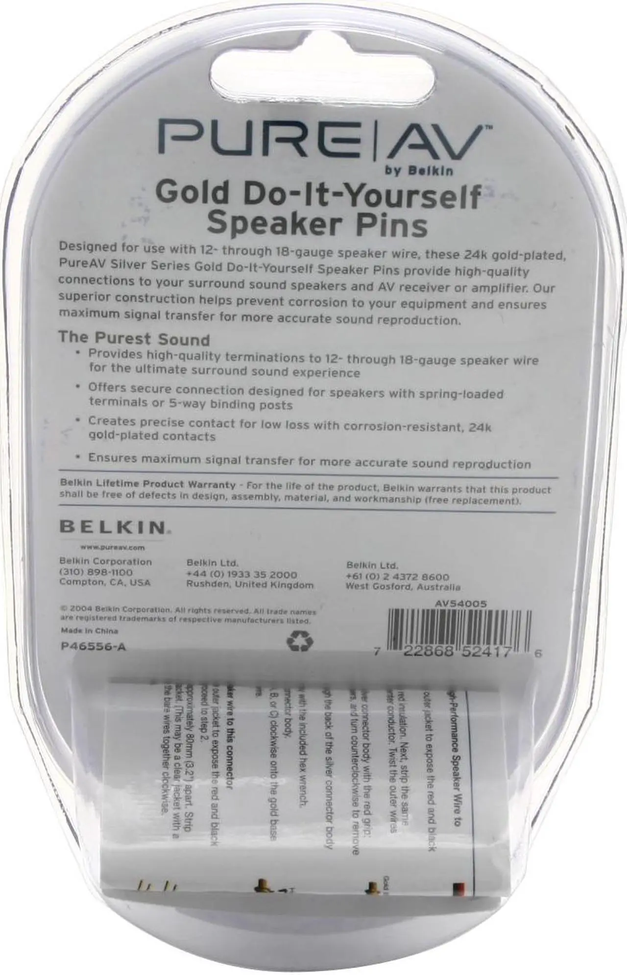 BELKIN PURE AV Model AV54005 4-Pack DIY Gold Speaker Pins - Newegg.com